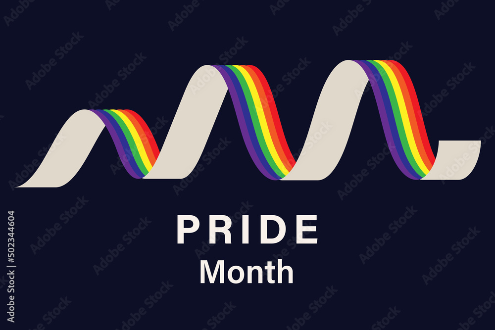 LGBT rainbow flag waves. Horizontal poster with ribbon symbol of LGBTQ ...