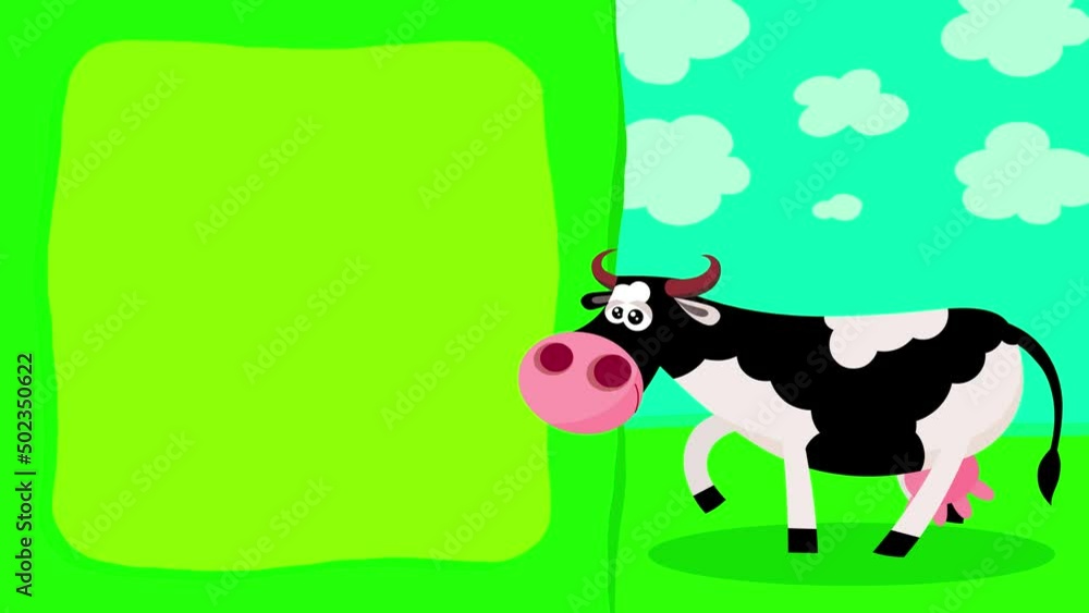 Cartoon character cow farm village animal walking loop animation for ...