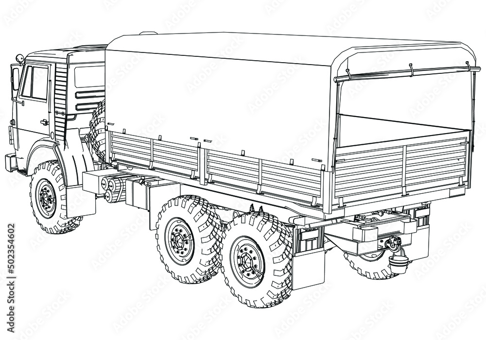 Outline drawing of army truck on white background. Vector Military ...