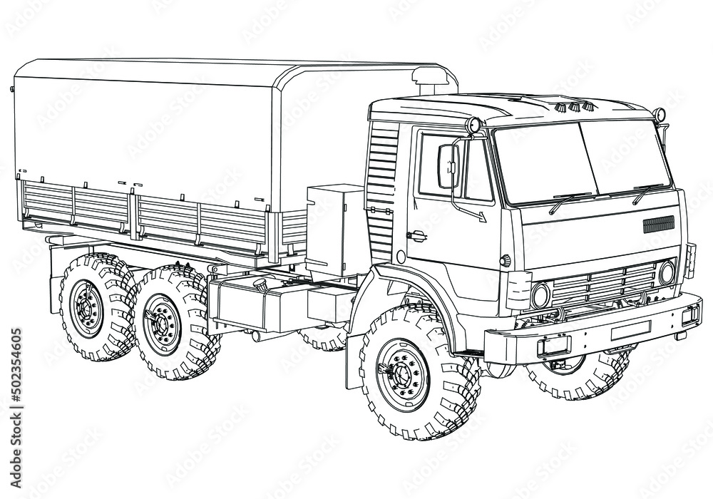 Outline drawing of army truck on white background. Vector Military ...