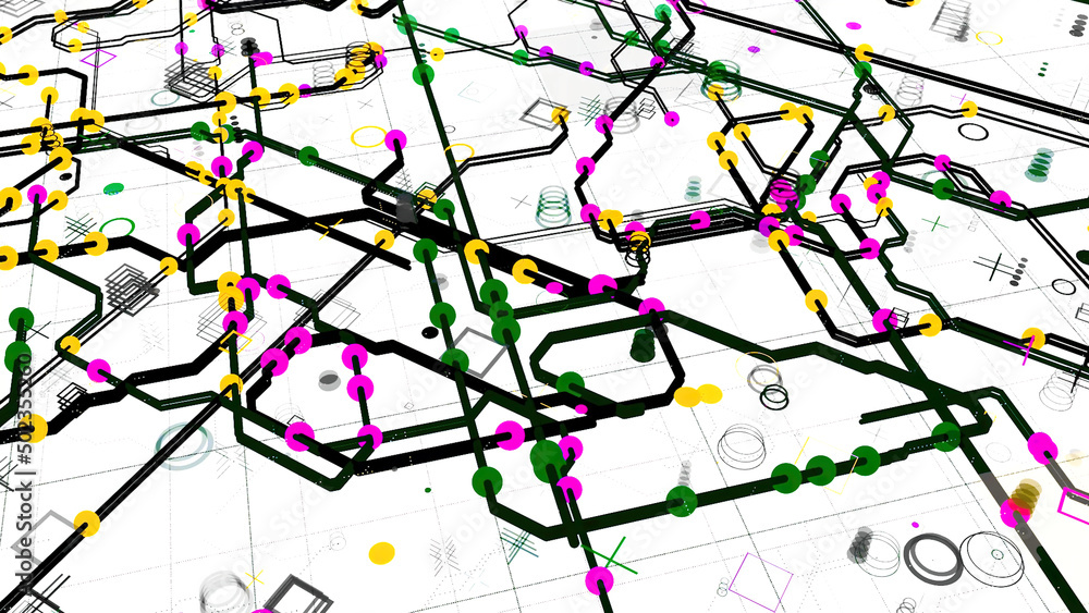ภาพประกอบสต็อก Color digital map of urban routes. Animation. Beautiful ...