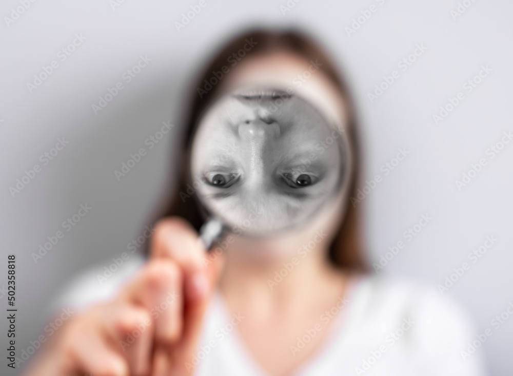 Distorted self perception or image concept. Woman face inverted at ...