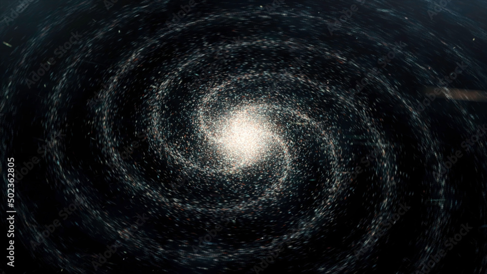 Abstract animation of spiral galaxy rotation in space with billion of ...