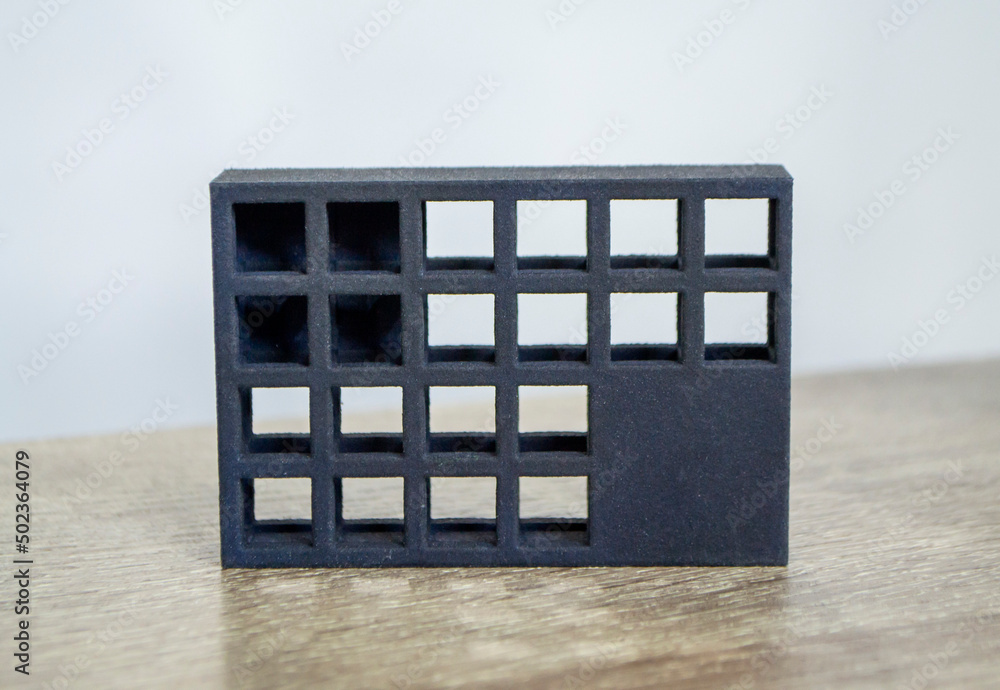 One model black printed on 3D printer. Black object printed on 3D ...