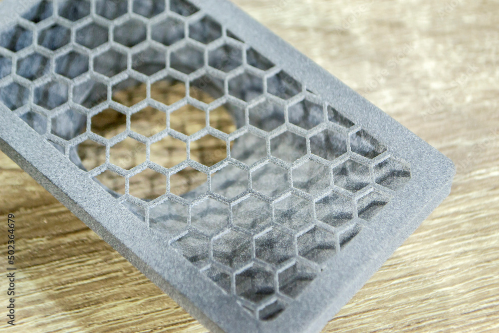 One model gray printed on 3D printer. Gray object printed on 3D printer ...