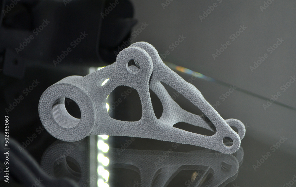 One model gray printed on 3D printer. Gray object printed on 3D printer ...