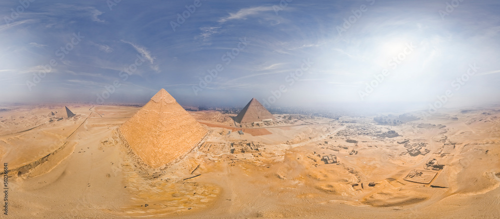 Aerial view of The Great Pyramid of Giza, Largest of Egyptian pyramids ...