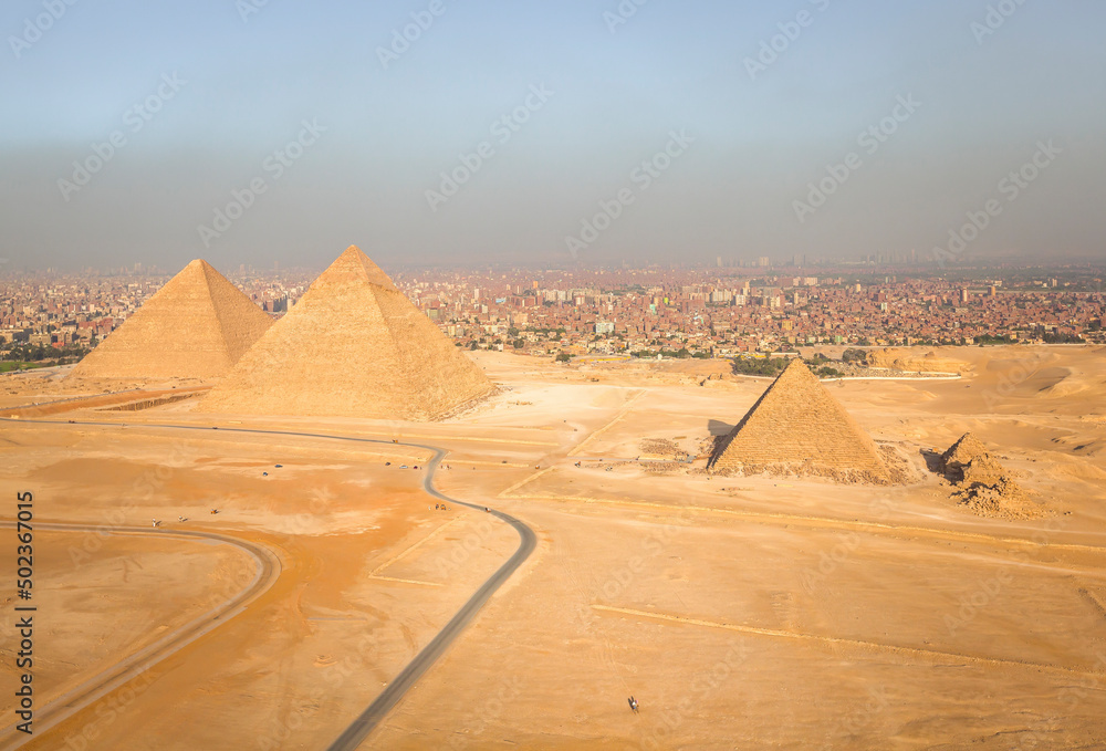 Aerial view of The Great Pyramid of Giza, Largest of Egyptian pyramids ...