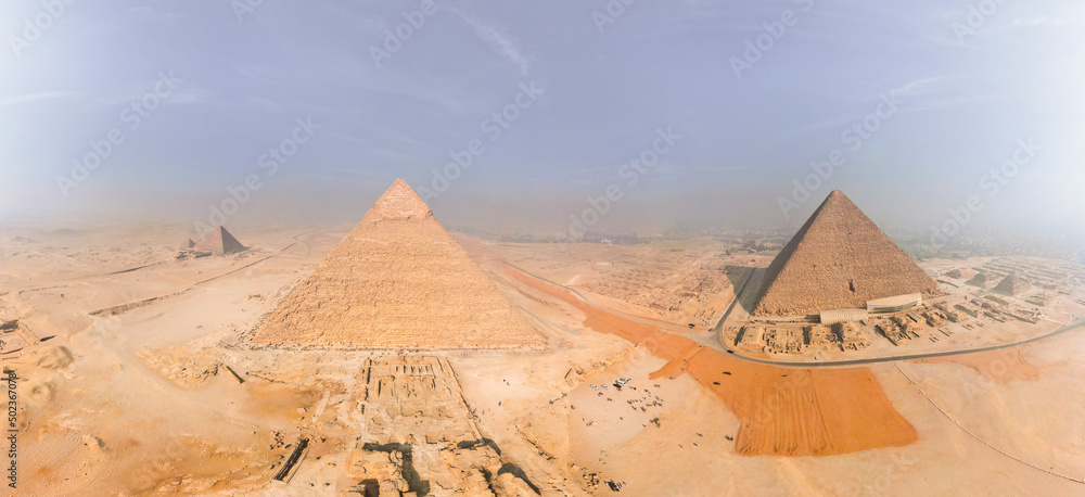 Aerial view of The Great Pyramid of Giza, Largest of Egyptian pyramids ...