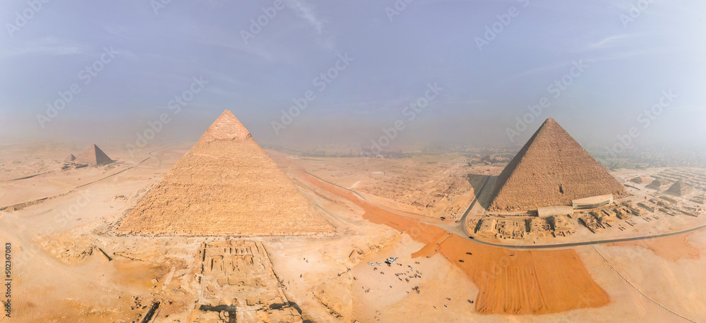 Aerial view of The Great Pyramid of Giza, Largest of Egyptian pyramids ...