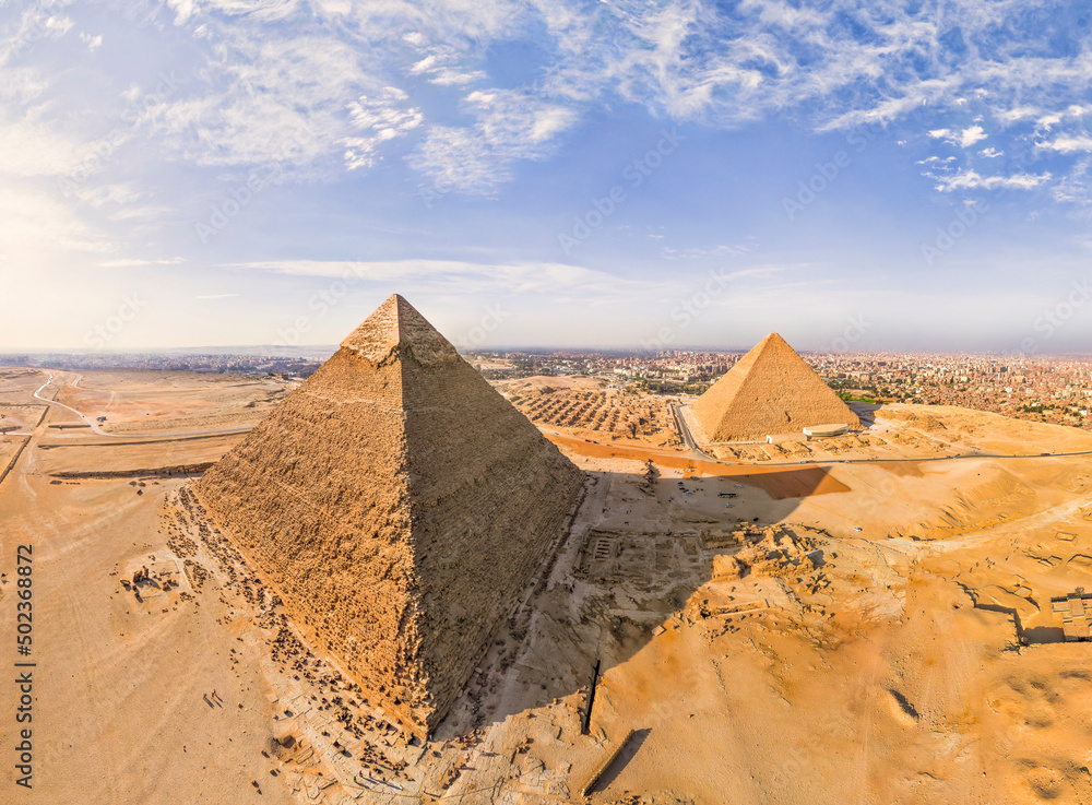 Aerial view of The Great Pyramid of Giza, Largest of Egyptian pyramids ...