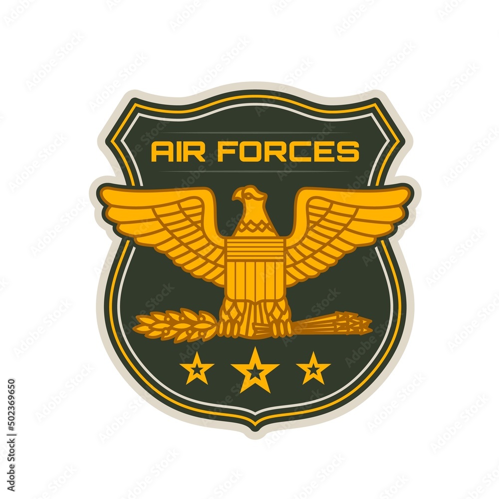 Air forces heraldic icon vector shield with gold eagle, wings, arrows ...