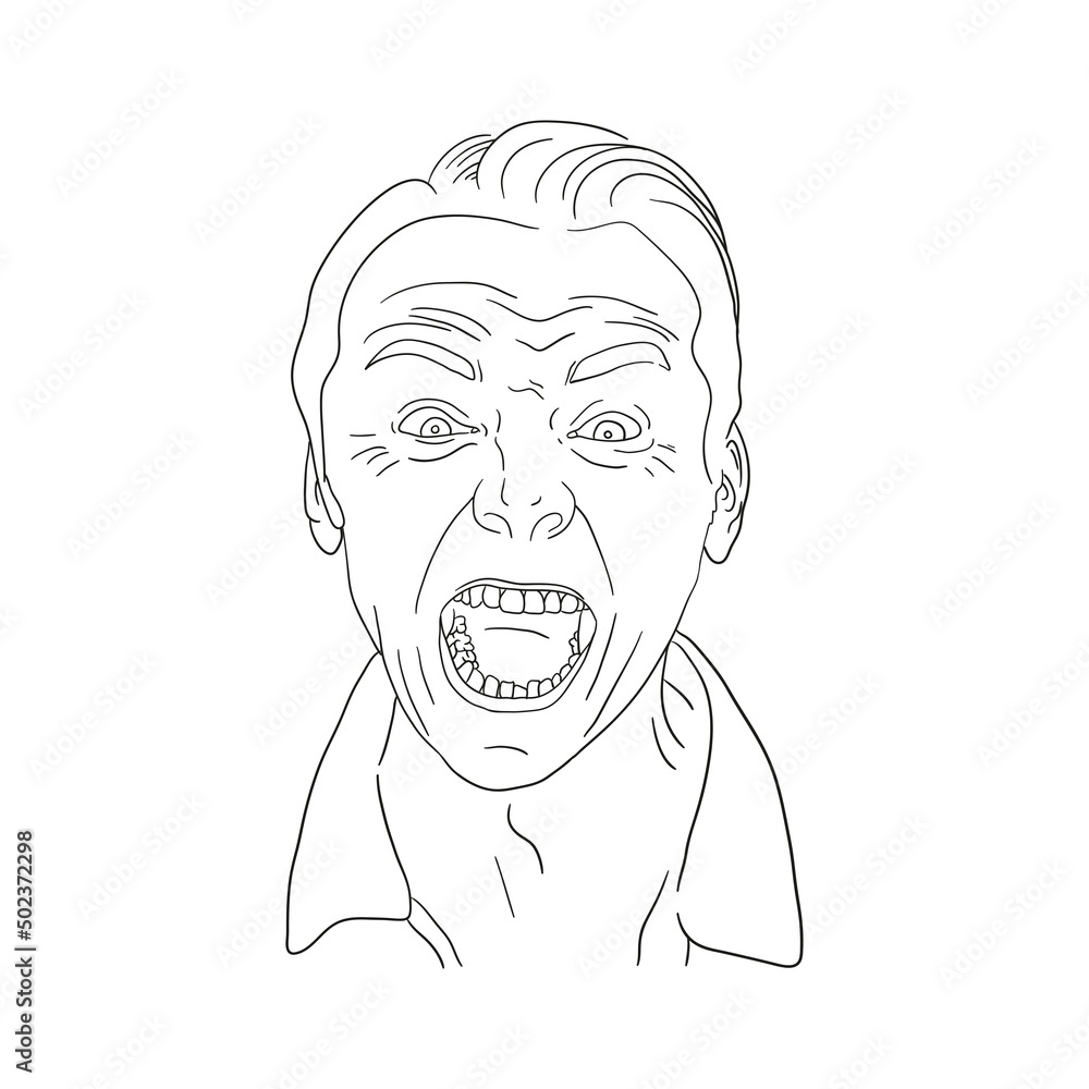 Screaming face shout in black and white vector graphics. Emotional ...