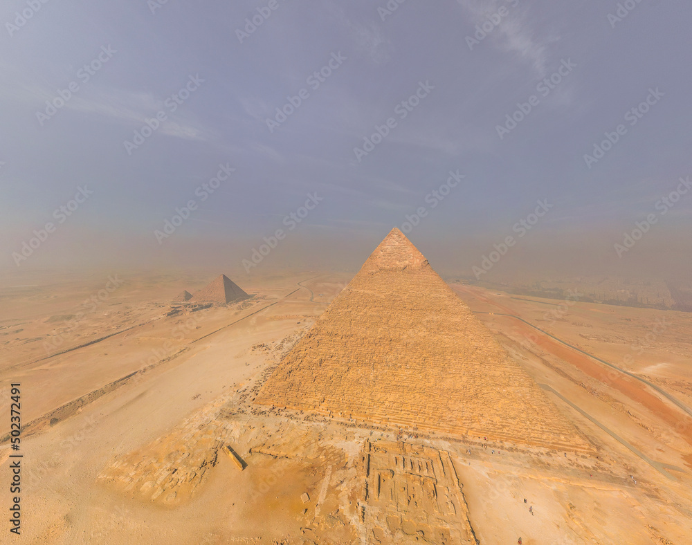 Aerial view of The Great Pyramid of Giza, Largest of Egyptian pyramids in a complex, Egypt ...