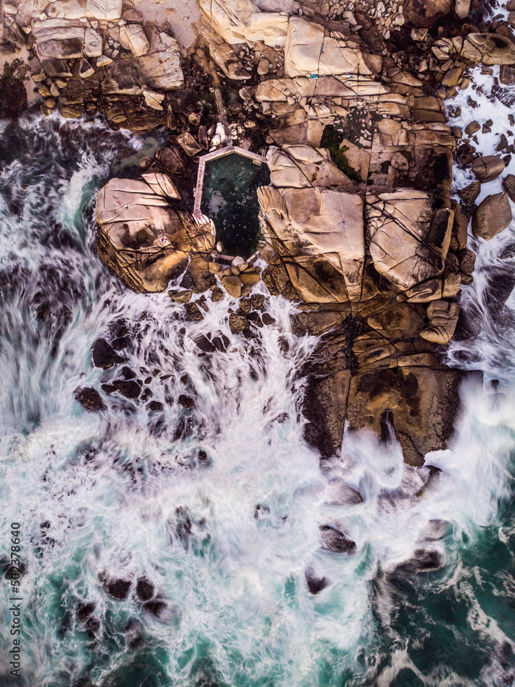 Aerial view of Saunders Rock tidal pool summer at Bantry Bay, Atlantic ...