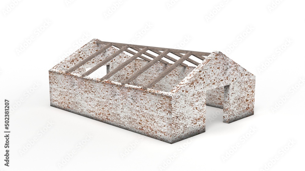 Old industrial building render on a white background. 3D rendering ...