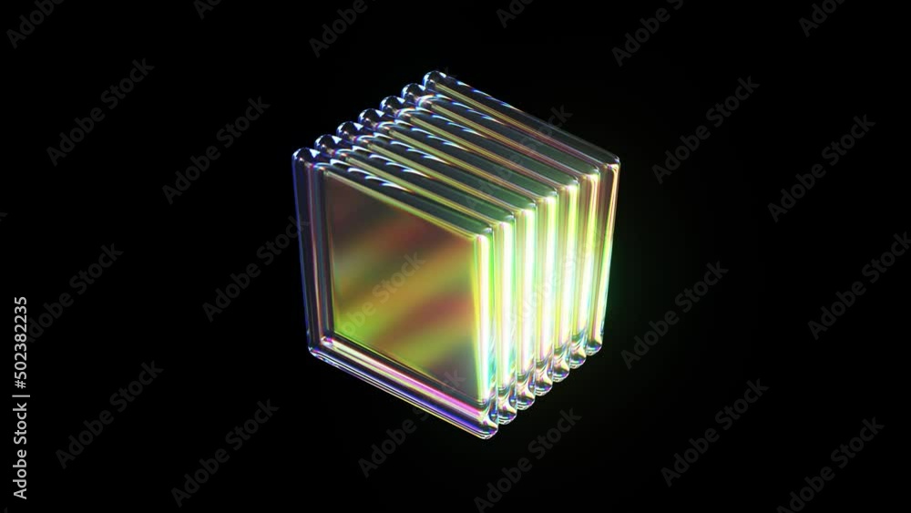 Abstract Rectangle Shapes Dynamically Animation Loop With Rainbow Reflections And Refractions