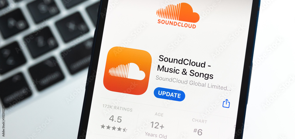 Soundcloud app logo close-up, banner photo. Music streaming application ...