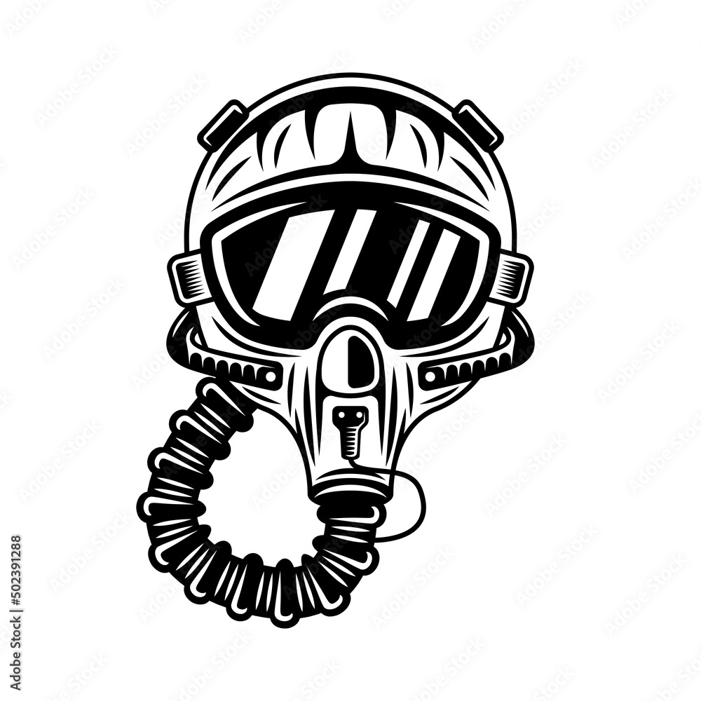 Pilot helmet vector illustration in vintage monochrome style isolate on ...