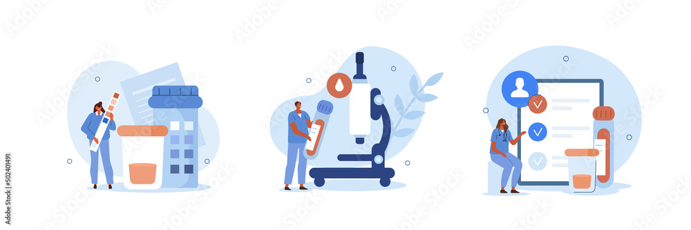 Medical tests illustration set. Laboratory doctor or chemist testing ...