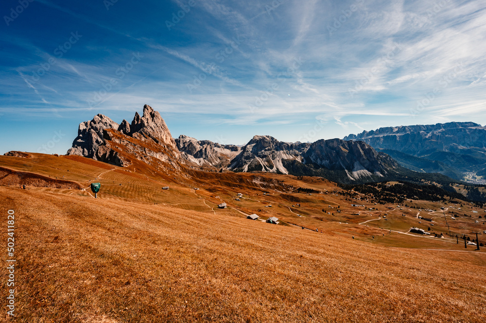Seceda. Majestic landscape of Alpine red autumn nature Seceda ...