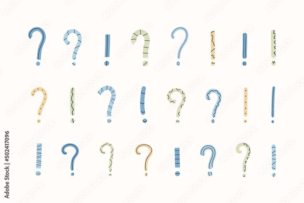 Collection of different hand drawn question and exclamation punctuation ...