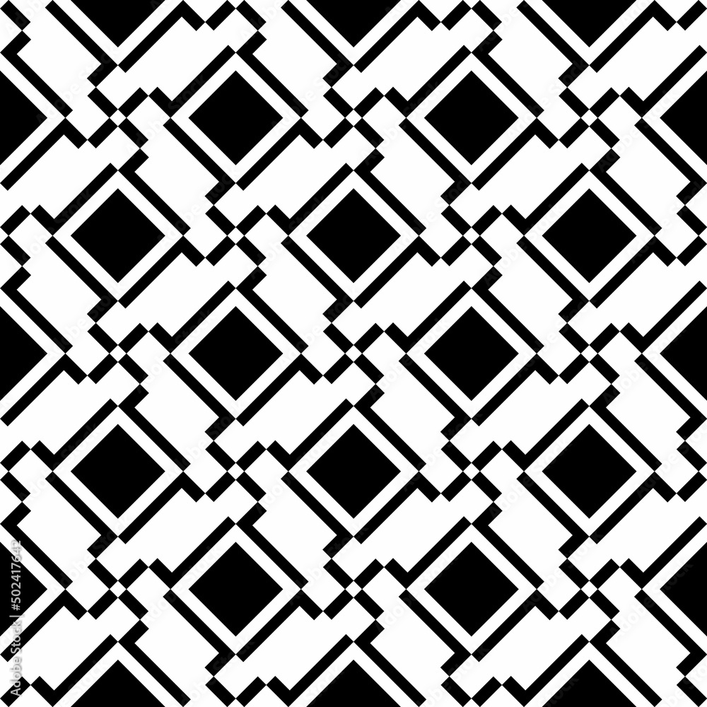 Qr code seamless pattern. Black pixel texture on white background. Repeated abstract monochrome ...