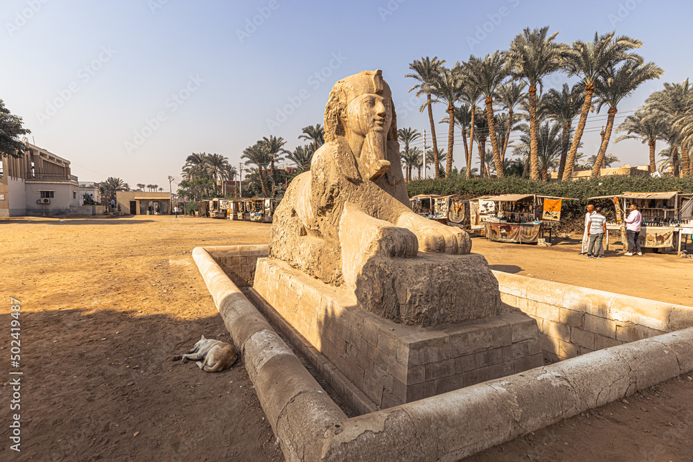 Memphis, Egypt - November 14, 2021: Sphinx Statue of Queen Hatshepsut ...