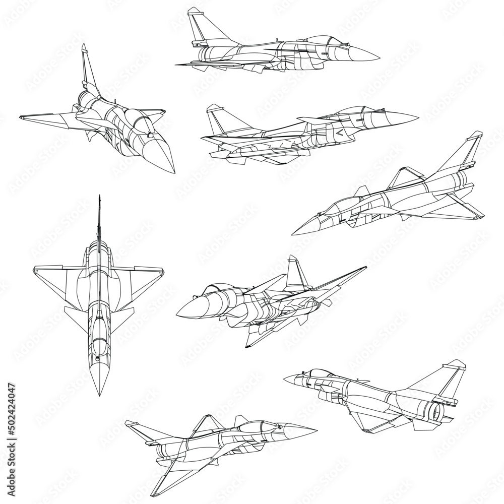 Fighter jet drawing line art vector illustration for coloring book ...