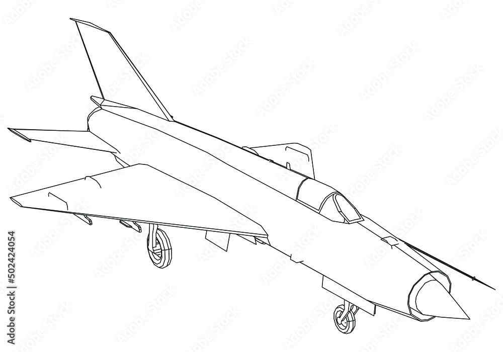 Military fighter jet icon in outline style isolated on white background ...