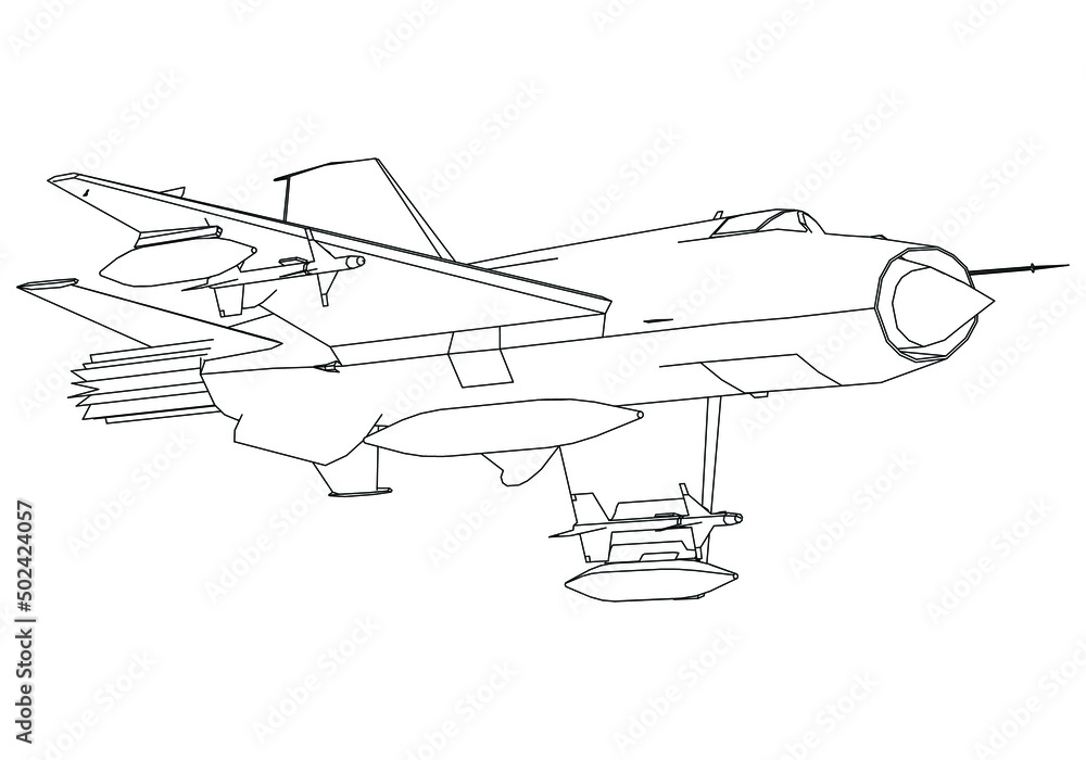 Military fighter jet icon in outline style isolated on white background ...