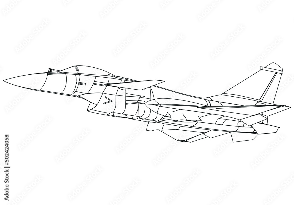Fighter jet drawing line art vector illustration for coloring book ...