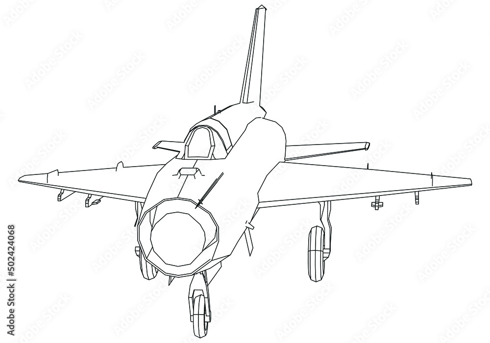 Military fighter jet icon in outline style isolated on white background ...