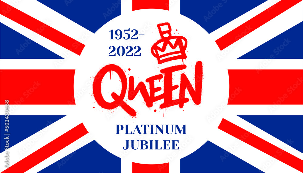 Poster of "Queen. Platinum Jubilee 1952-2022" with the Union Jack ...
