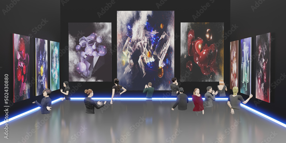 Metaverse world NFT Art Gallery Avatars and VR Glasses 3D Illustrations ...