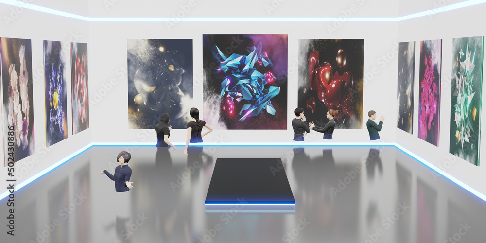 Metaverse world NFT Art Gallery Avatars and VR Glasses 3D Illustrations ...