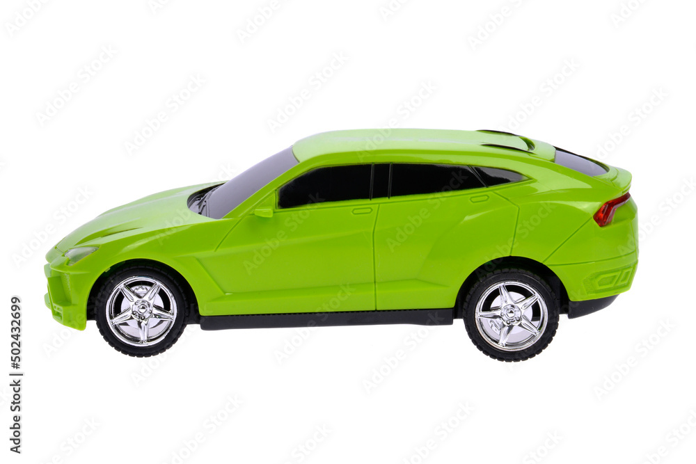 Toy green car on white background Stock Photo | Adobe Stock