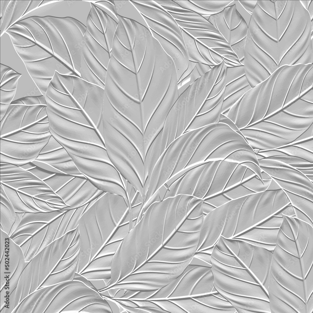 Embossed leafy white 3d seamless pattern. Beautiful floral relief ...