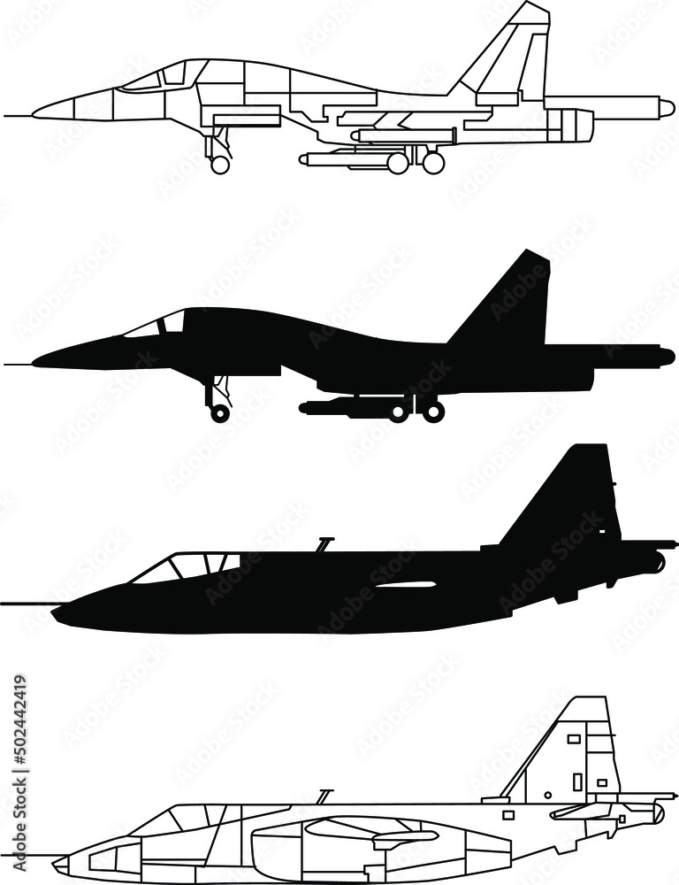 Su-25 and Su-34 Russian fighter-bomber aircraft icon drawing vector ...