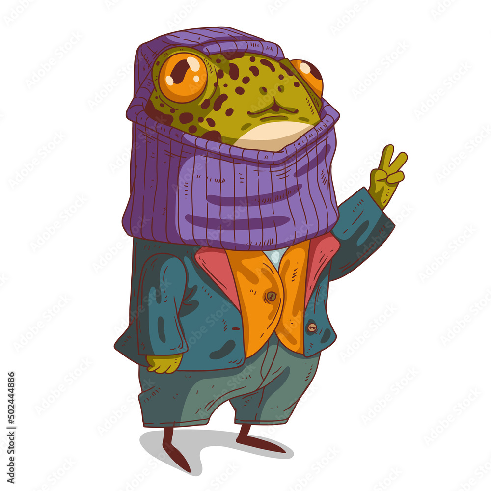 A Peaceful Frog Guy, isolated vector illustration. A trendy dressed ...