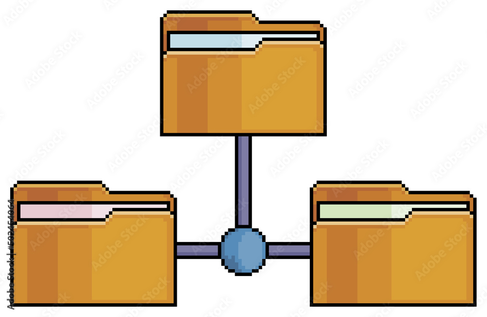 Pixel Art Folders In Network Folder Sharing Vector Icon For 8bit Game On White Background Stock