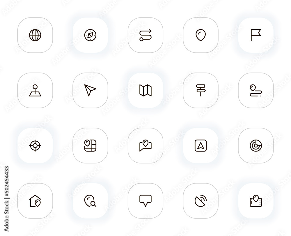 Navigation and maps line icons set. Globe, compass, route, location, target and other buttons ...