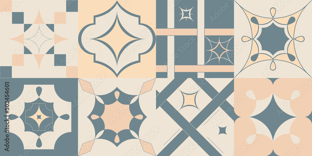 Collection of vector patterns - ceramic tiles with geometric ornament ...
