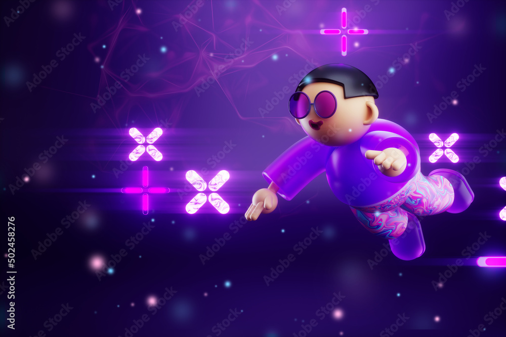 Cartoon character inside Virtual Digital Reality, metaverse. Future ...