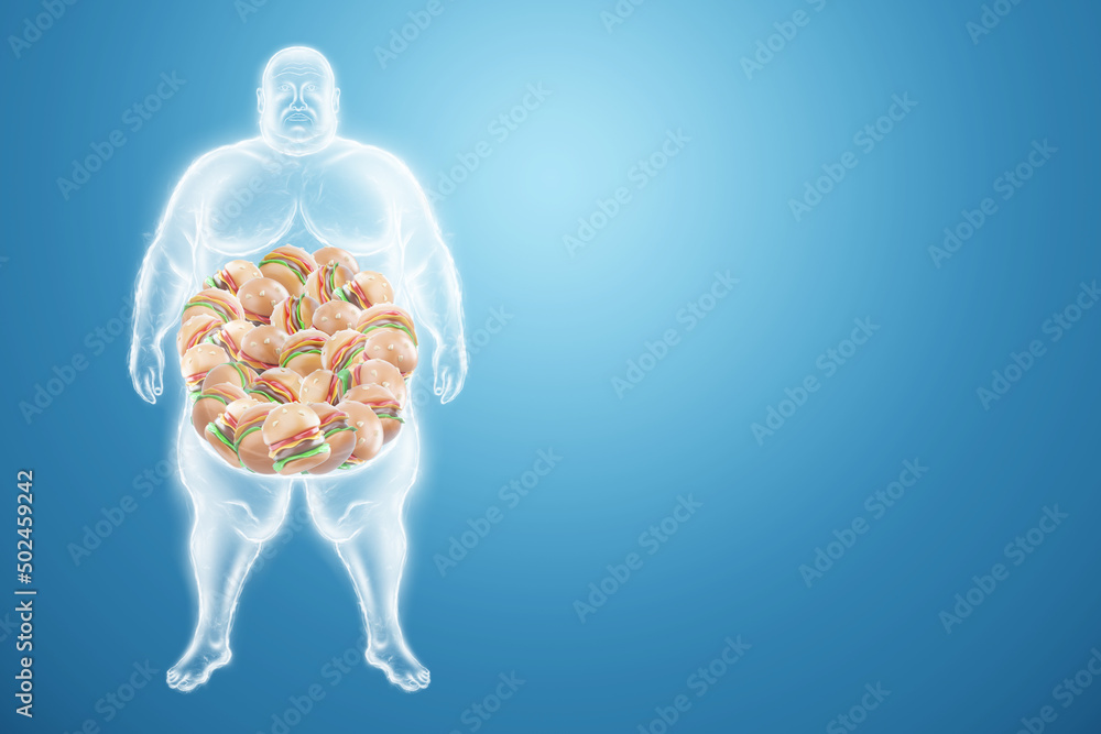 The problem of obesity, the body of a fat person is crammed with ...