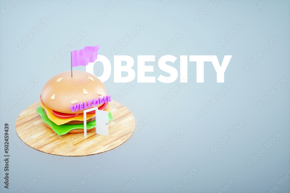 The problem of obesity, 3D burger as a teleport to obesity. Overweight ...