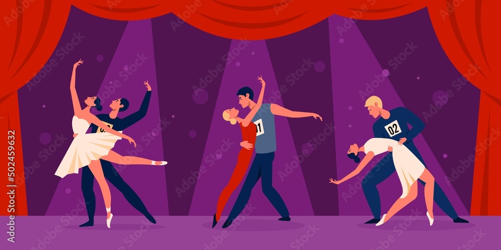 Dance contest. Sports pair dancing tournament, professional dancers ...