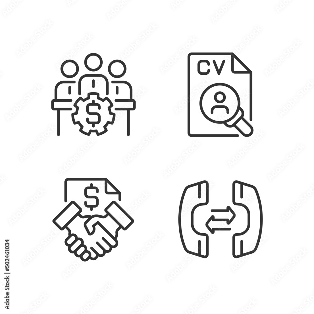 Business operations pixel perfect linear icons set. Board of directors ...