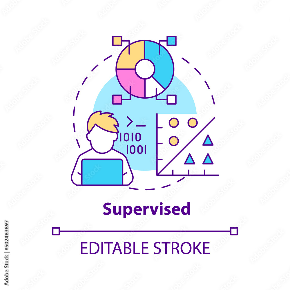 Supervised concept icon. Labeled dataset. Category of machine learning ...