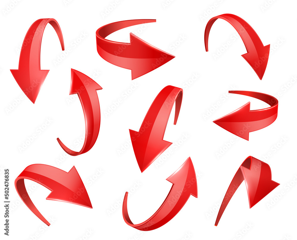 Red realistic glossy 3D curve arrows Stock Vector | Adobe Stock